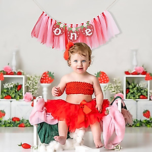 Strawberry One High Chair Banner - Berry Sweet First Birthday Party Decorations,One Red Strawberry Banner,Sweet 1st Birthday Cake Smash Party Decor,Strawberry Girl Birthday Photo Props