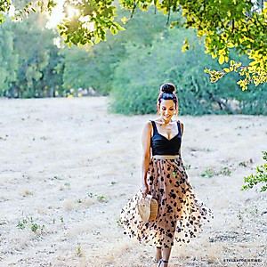 CHICWISH Women's Caramel 3D Posy Double-Layered Mesh Midi Skirt, Size L-XL