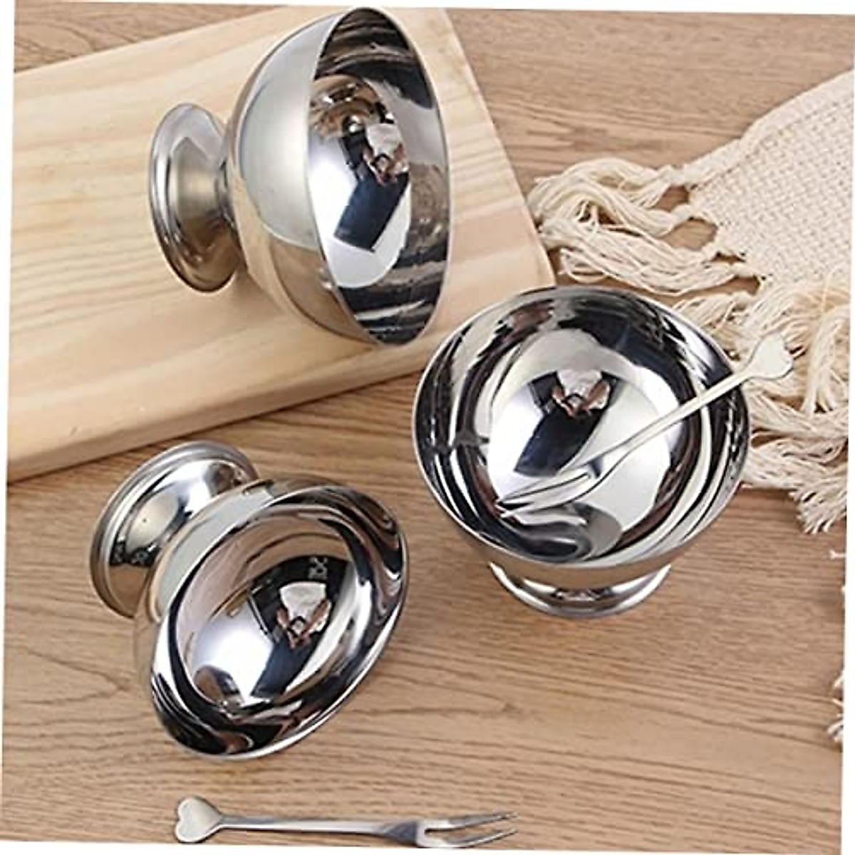 Hoement 1Pc stainless steel dessert cup salad bowl metal sauce cup stainless steel revere bowl footed ice cream dishes ice cream cups stainless steel parfait cup Fruit Cup Glass insulation