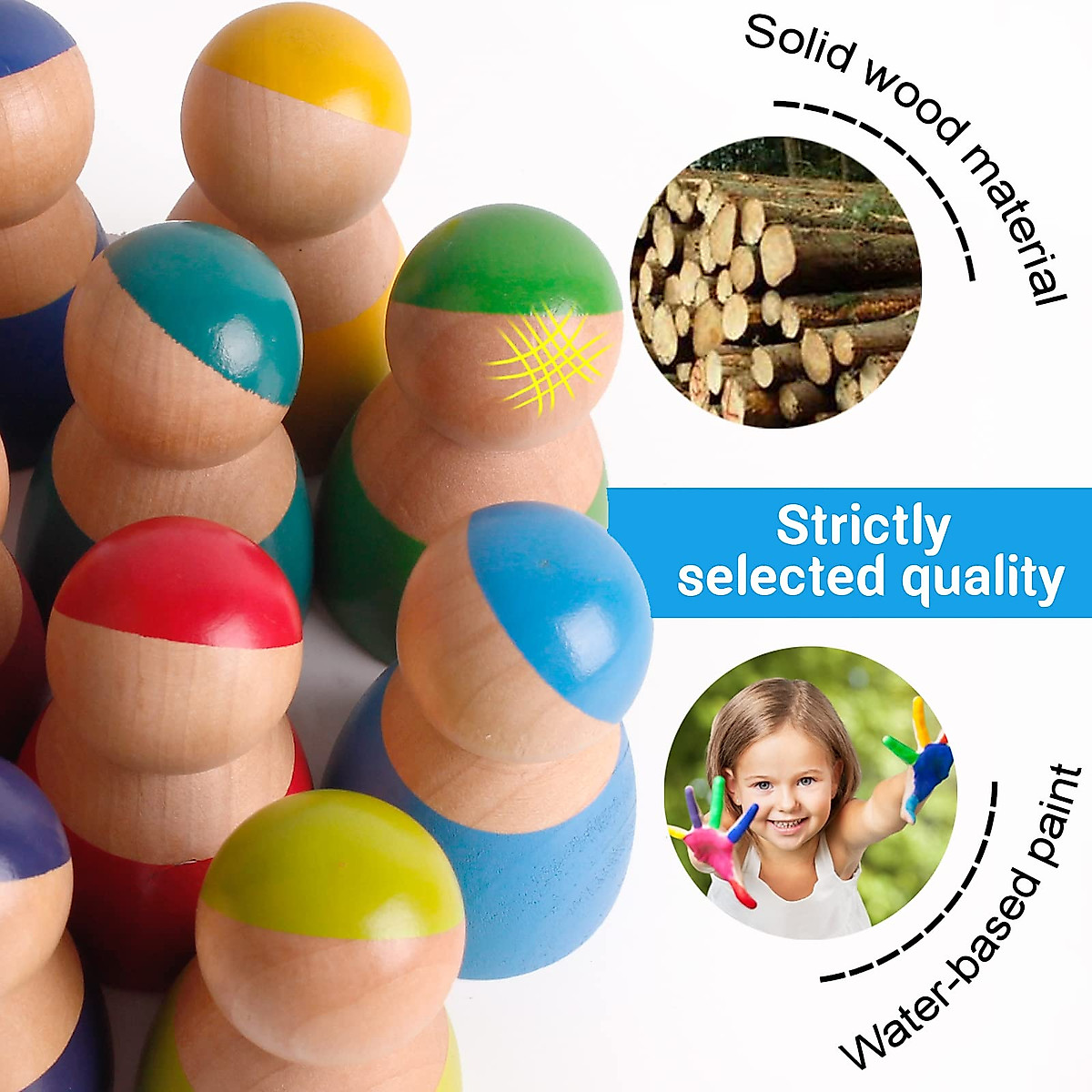 SHIERDU 12 PCS Rainbow Wood Peg Dolls Wooden Pretend Play People Figures for Toddlers Preschool Learning Educational Toys Wooden Toddler Toys for Boys Girls