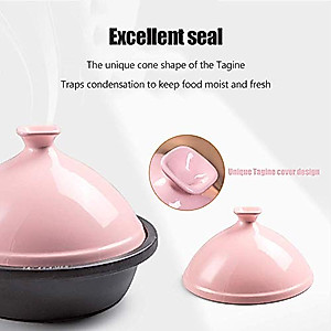 JINXIU Casserole 30Cm Tajine Cooking Pot, Enameled Cast Iron Tangine with Ceramic Lid for Different Cooking Styles/Compatible with All Stoves - Best Gift (Color : Pink)