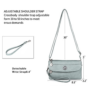 Angel Kiss Women's leather Wristlet Clutch Wallet Double Corner Zip Small Crossbody Bag with Removable Wrist Strap