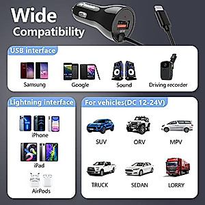 [Apple MFi Certified] Weduda iPhone Car Charger 30W Super Fast Car Phone Charger Cigarette Lighter QC 3.0 Adapter with Build-in 6FT Coiled Lightning Cable for Apple iPhone 14/13/12/11/XR/Max,iPad