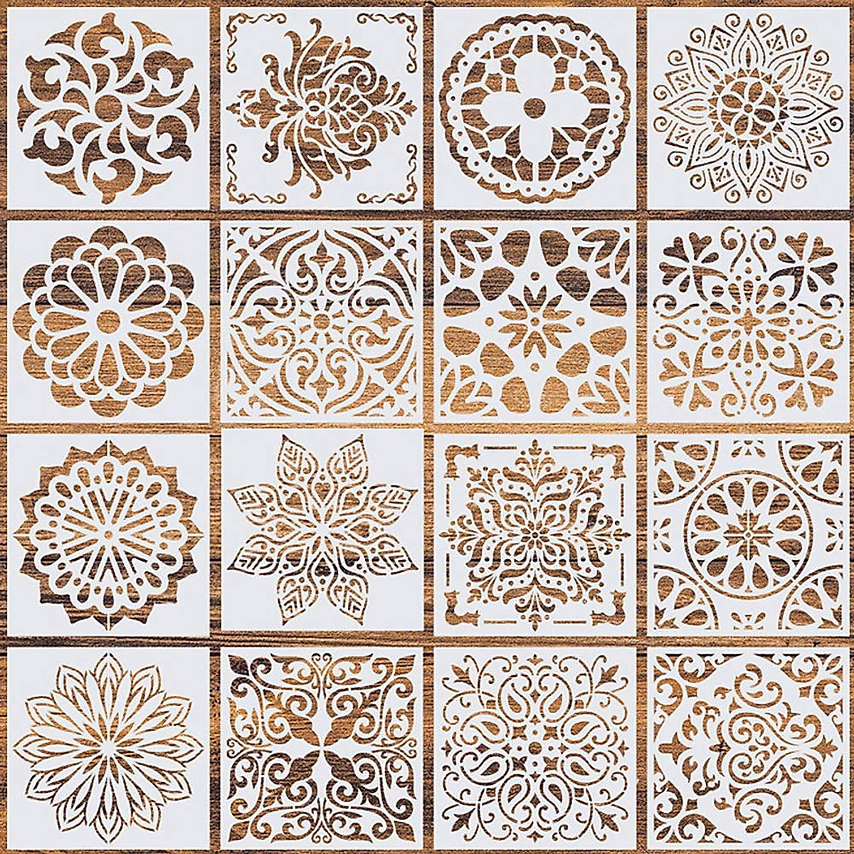 16 Pcs (6 x 6 Inch) Reusable Stencils, Mandala Stencils Mandala Dot Painting Templates Stencil for Painting Art Scrapbook (white-16pcs)