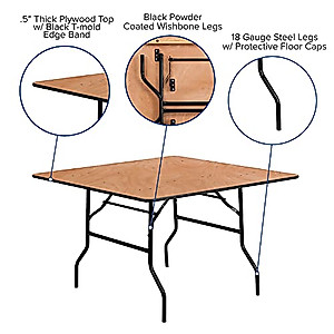 Flash Furniture Gerry 4-Foot Square Wood Folding Banquet Table
