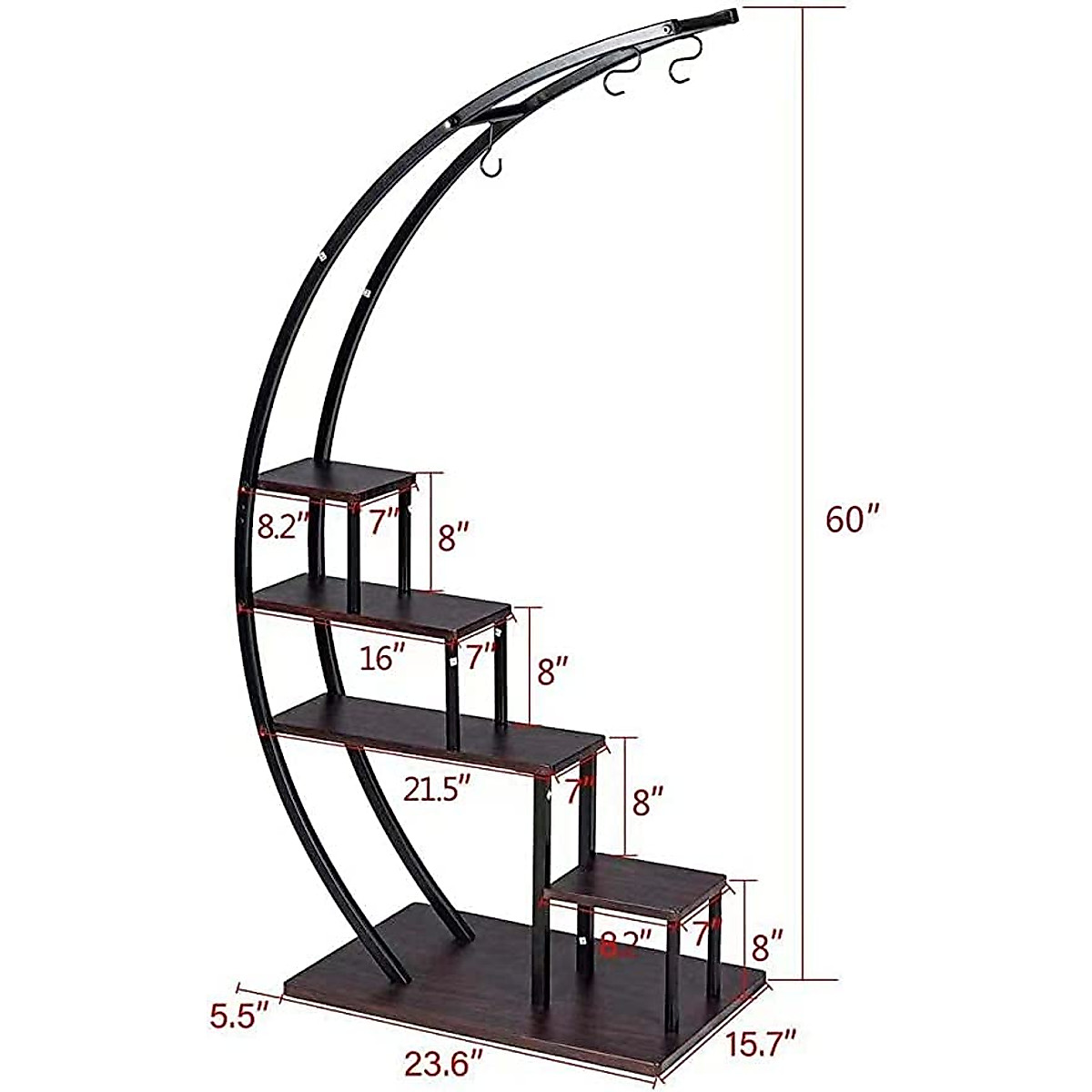 GDLF5 Tier Metal Plant Stand Creative Half Moon Shape Ladder Flower Pot Stand Rack for Home Patio Lawn Garden Balcony Holder Black (1 Pack)