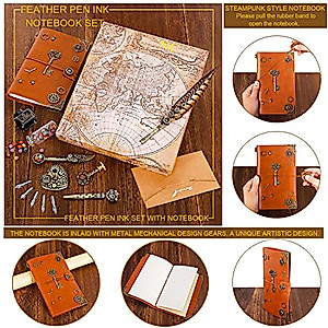 NC Feather Pen Ink Set, Includes Quill Pen,Notebook,5 Replaceable Nibs,Stamp,Spoon,Wax Beads,White Wax, Ink,Pen Holder, Cup,Envelope,Letter Paper, Etc.Gift Selection Calligraphy Pen Set.