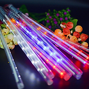 Krfnmy Solar Meteor Shower Light 11.8 Inch 10 Tubes 360led Raindrop Light Holiday Wedding Home Garden Decoration Waterproof Light (White/Color)