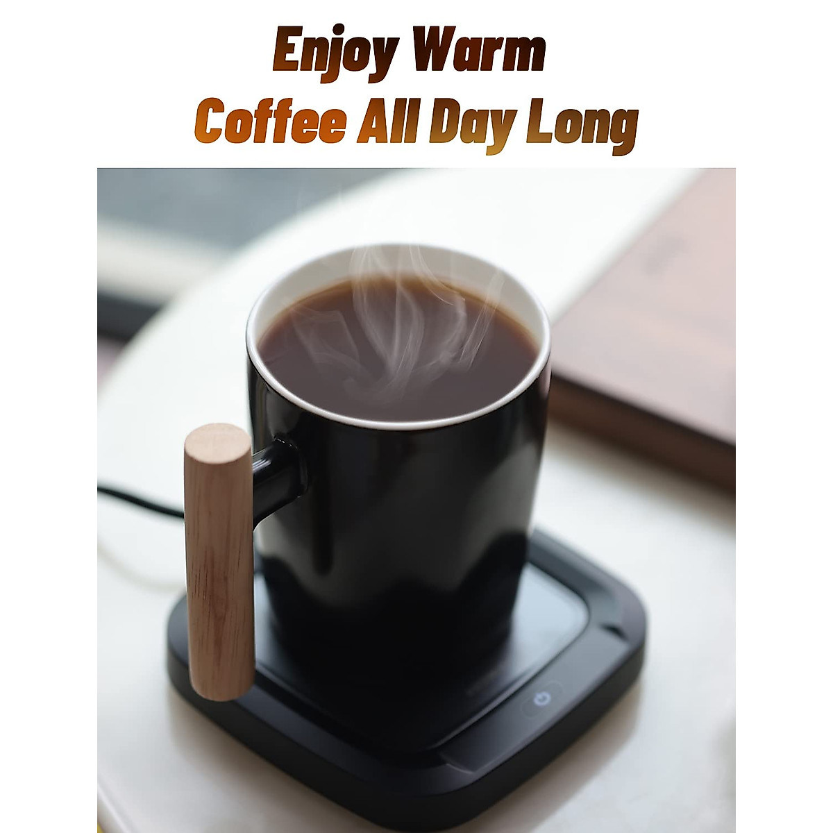 HOWAY Coffee Warmer & Mug Set, Coffee Mug Warmer for Desk Auto Shut Off Warmer Plate with Flat Bottom Ceramic Cup Warm Water, Tea, Cocoa and Milk (Mug Included)