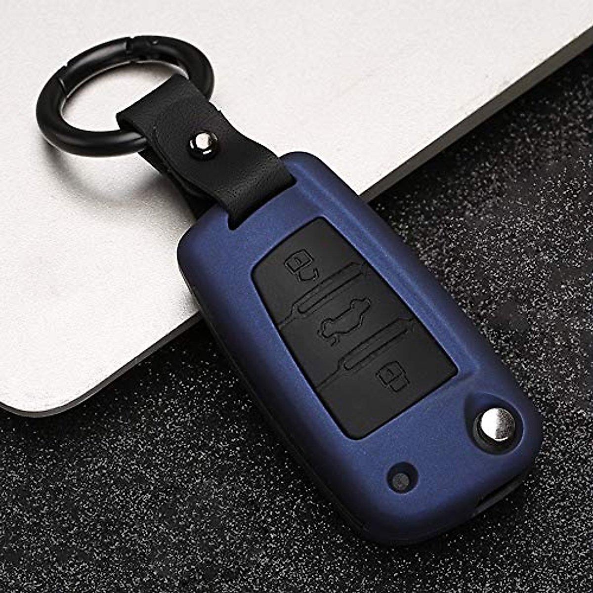 SANRILY Flip Key Cover Case for Audi A3 A6 Q3 Q7 Keyless Entry Key Holder Stylish ABS + Soft Silicone Appearance Key Protector Shell with Keychain Blue