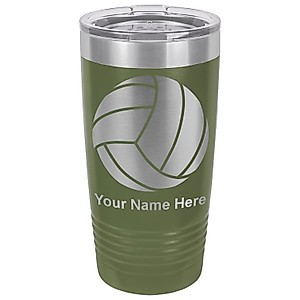 LaserGram 20oz Vacuum Insulated Tumbler Mug, Volleyball Ball, Personalized Engraving Included (Camo Green)