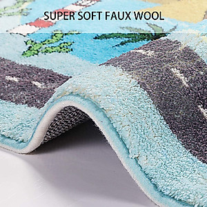 Playroom Rug Play Carpet 4’ x 6’, Blue Large Educational Children’s Play Mat, Learning & Have Fun Safely Non-Slip Washable Road Traffic Floor Area Carpet, Great for Kids Room Bedroom