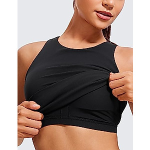 CRZ YOGA Butterluxe Womens Racerback High Neck Tank Top - with Built in Bra Workout Padded Yoga Athletic Camisole Black Small