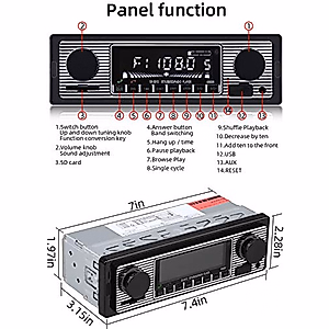 FYPLAY Classic Bluetooth Car Stereo , FM Radio Receiver, Hands-Free Calling, Built-in Microphone, USB/SD/AUX Port, Support MP3/WMA/WAV, Dual Knob Audio Car Multimedia Player, Remote Control