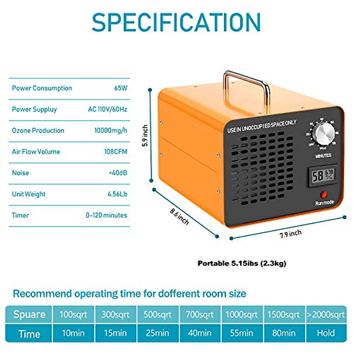 Commercial Ozone Generator 10000mg/h Air Purifier Ionizer Ozonator Deodorizer Ozone Machine Odor Removal for Rooms, Home, Smoke, Farms, Cars and Pets