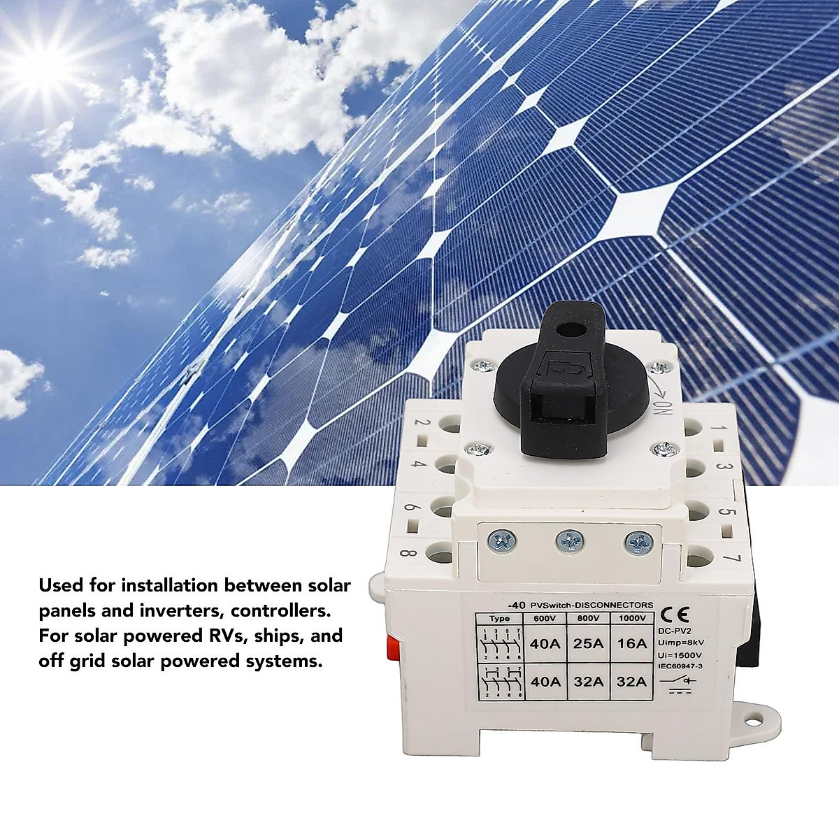 DC Isolator Switch 4P 1000V 32A, Waterproof Solar Disconnect Switch for Outdoor PV System