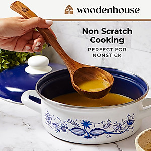 Wooden Ladle Spoon Set, 3 Size Teak Wood Kitchen Serving Spoon with Back Hooks for Pot & Bowl, Non-Stick Wooden Spoon Set for Cooking, Serving and Stirring