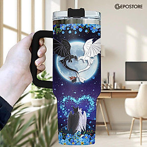 GEPOSTORE Valentines Gifts for Him Her, Dragon Couple 40oz Tumbler with Handle, Movie Characters Cup, Gifts for Cartoon Fan