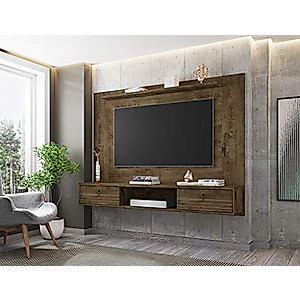Manhattan Comfort Liberty 70.86 Floating Wall Entertainment Center with Overhead Shelf in Rustic Brown