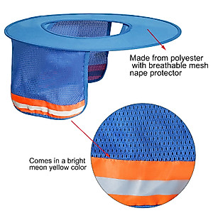 Topbuti 3 Pack Hard Hat Sun Shield Full Brim Mesh Hats Neck Sunshade, High Visibility Neck Sunshield w/Reflective Stripe for Hardhats (Blue)