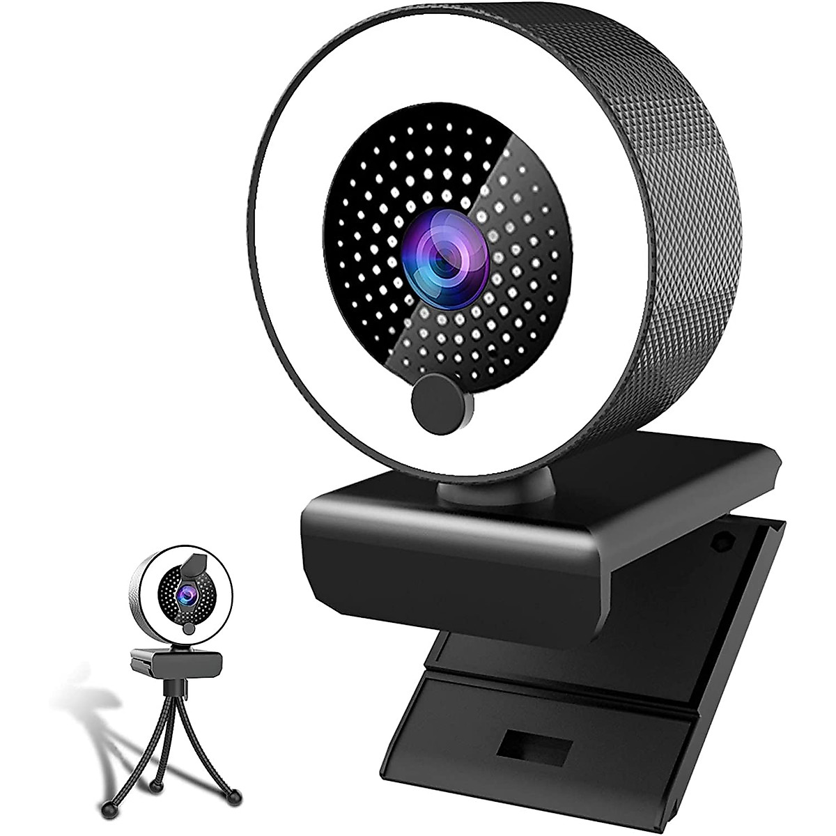 Streaming Webcam with Microphone & Ring Light 2K HD Web Cam with Cover,Stand for PC/MAC/Laptop/Desktop, Wide Angle Web Cameras for YouTube,Skype,Zoom,Xbox One,Video Calling,Studying and PS4