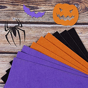 18 Pieces Halloween Adhesive Craft Felt Fabric Sheets Fabric Sticky Back Sheet for Halloween Decoration Christmas DIY Art Projects, A4 Size (Black Orange and Purple)