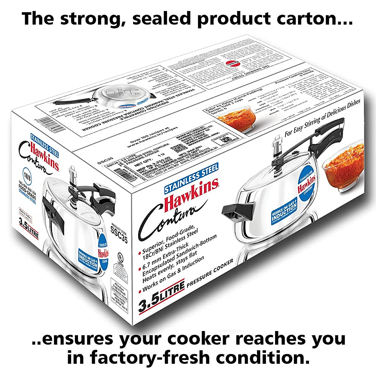 Hawkins SSC35 Induction Base Stainless Steel Pressure Cooker, 3.5L, Silver