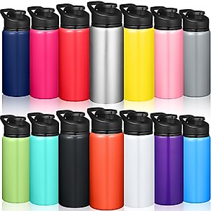 Gejoy 14 Pcs Aluminum Water Bottle Bulk Reusable Sport Bottle with Snap Cap Lightweight Multipack Leak Proof Easy Carry Travel Bottle for Gym Hiking Camping Running Cycling Outdoor, 14 Colors (20 oz)