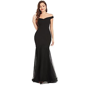 Ever-Pretty Women's Elegant Mermaid Sweetheart Strapless Bodycon Tulle Fishtail Formal Gown Black US4