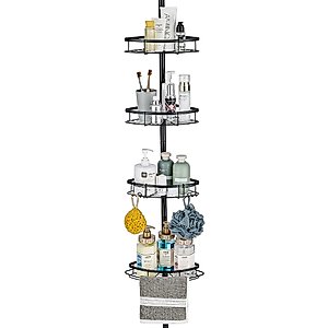 WPT Black Shower Caddy Corner Organizer for Bathroom, Stainless Steel Tension Pole Corner Shelf Shower Caddy Stand for Bathtub Shampoo Storage, 4 Tier Adjustable Shelves, 28.7 to 104.7 Inches