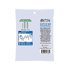 Martin Authentic Acoustic Guitar Strings, Superior Performance Extra Light 10-47, 92/8 Phosphor Bronze