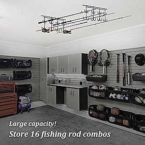 THKFISH Fishing Rod Holders for Garage Ceiling Fishing Rod Rack Store 16 Fishing Rod Combos Fishing Rod Rack for Garage Room Boats,1pair-WHITE