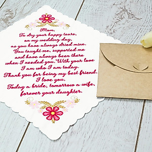 Mom Wedding Embroidered Handkerchief, Mother of the Bride Gifts for Daughter on Wedding Day, Something Old Something New Something Borrowed Something Blue Gift for Bride on Wedding Day Essentials