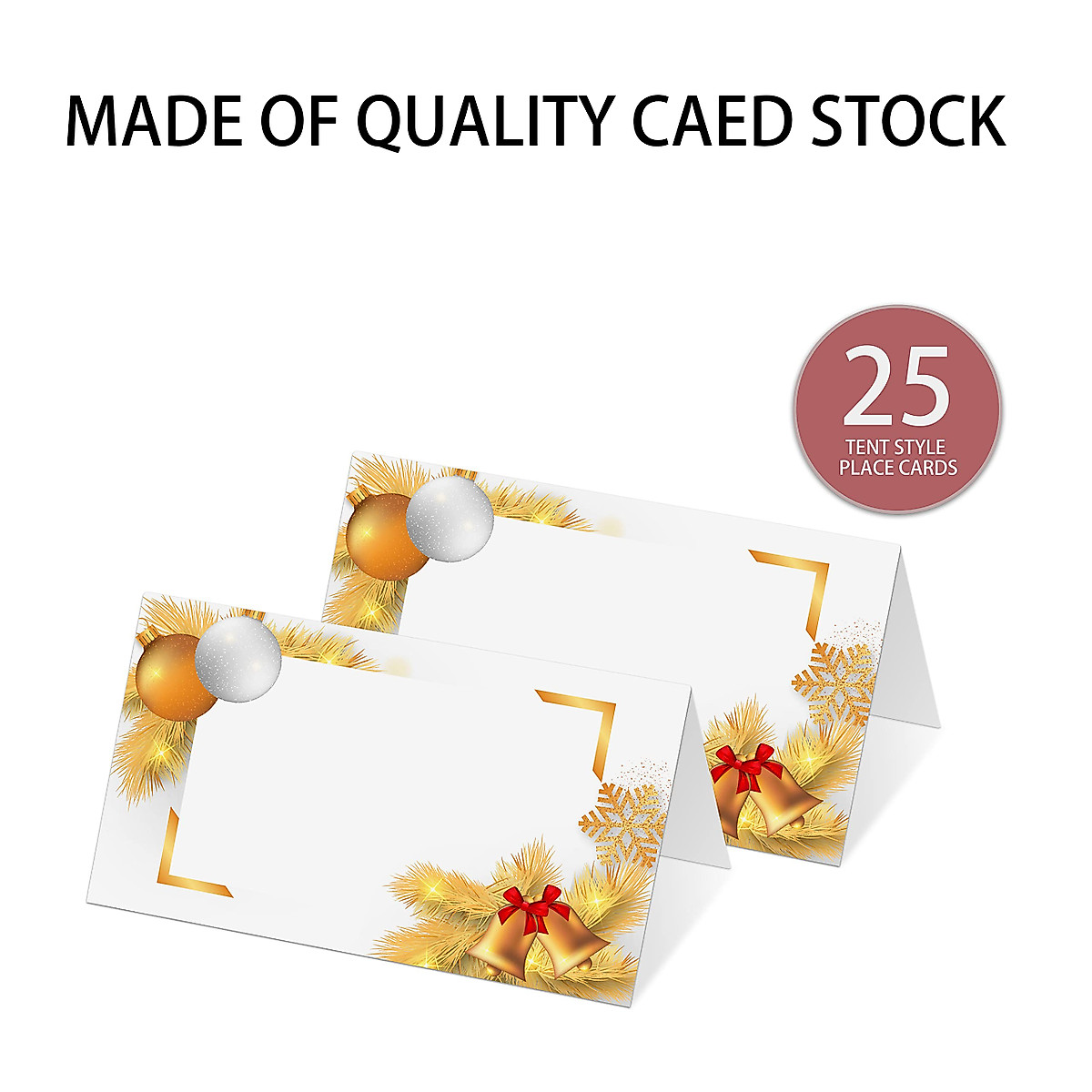 Place Cards for Christmas Party, Editable Name Place Cards, Seating Place Cards for Tables, Tent Style Cards for Wedding, Dinner Party or Any Occasion, Easy Folding, Pack of 25 Escort Cards(A08)