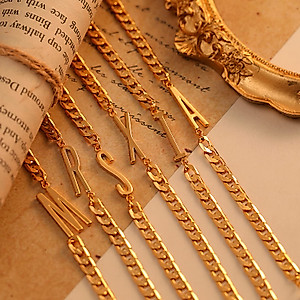 MRSXIA Bracelet for Women Gold Initial Sideways Letter K 5MM Cuban Link Curb Chain 18K Gold Filled Dainty Simple Personalized Alphabet Jewelry Birthday Gift