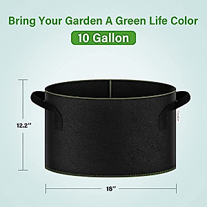 iPower 10 Gallon 10-PCS Thickened Grow Bag Nonwoven Fabric Pots with Handles Heavy Duty Aeration Container for Garden and Planting Vegetable Flowers, Black with Green Stitch Sewing