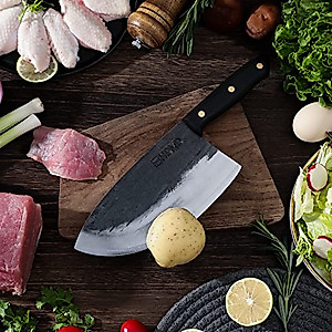 HDMD Serbian Chef Knife 7.5 Inch Meat Cleaver with Gift Box Cleaver Knife for Meat Cutting Hand Forged Knives High Carbon Steel Butcher Knife Full Tang Kitchen Cleaver Knife for Home, Camping
