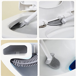 V-SHWAS Toilet Brush and Holder, Silicone Toilet Bowl Brush with Ventilated Holder Cleaning Supplies Toilet Cleaner Brush Bathroom Accessories （White