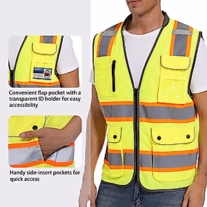 ArcRidge Reflective Safety Vest for Men and Women - High Visibility Construction Vest - Dual Tone Reflective Strips (Yellow, Large)