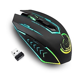 UHURU Wireless Gaming Mouse Up to 10000 DPI, Rechargeable USB Wireless Mouse with 6 Buttons 7 Changeable LED Color Ergonomic Programmable MMO RPG for PC Laptop, Compatible with Windows Mac