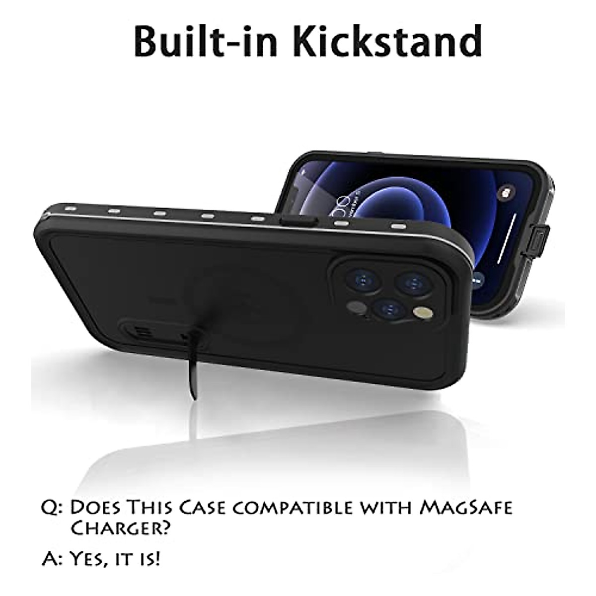 Diverbox Design for iPhone 12 Pro Max Waterproof Case with Kickstand, Durable Shockproof Phone Case Cover with Built in Screen Protector for iPhone 12 Pro max 6.7'' Only (Black)