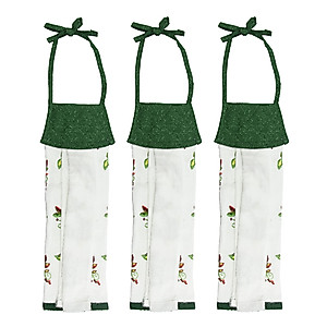 Berries and Vines Tie Top Hanging Kitchen Towels in White/Green, 3 Pack