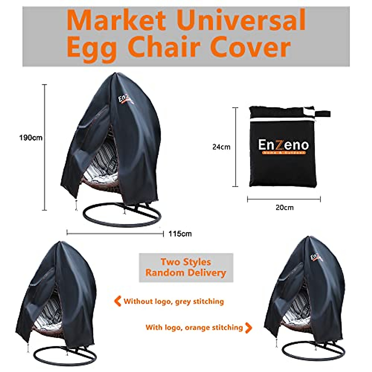 Enzeno Patio Egg Chair Cover with Waterproof Zipper （75x45inch）, Outdoor Furniture Hanging Swing Egg Chair Cover Waterproof Anti-dust with 210D Oxford Fabric, Fits Most Single Swing Egg Chair