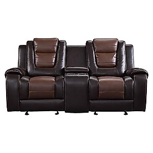 Lexicon Home Theater Seating, Manual Gliding Reclining Loveseat with Center Console, Cup Holders, 2-Seat Dual Loveseat Recliner for Living Room, Two-Tone Brown​
