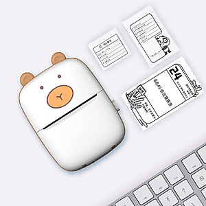 Portable Cute Bear Shape Mini Printer Plastic Photo Printer with Data Cable Print Paper for Students