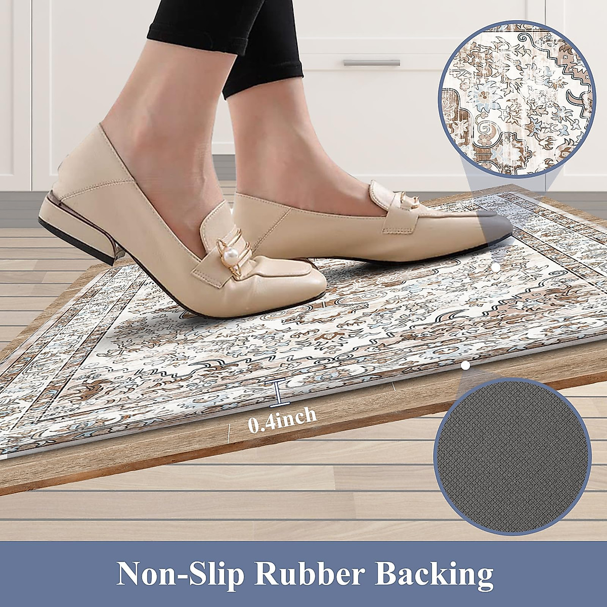 HEBE Anti Fatigue Kitchen Mat Set of 2 Non Slip Waterproof Kitchen Mats for Floor Cushioned Kitchen Rugs and Mats Comfortable Standing Desk Mat Runner for Kitchen,Home Office,Sink,Laundry