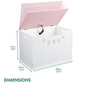 Navaris Wooden Toy Box - Versatile Storage Bench with Lid for Boys & Girls - Childrens Trunk Ideal for Toys Blankets Books and Clothes - Kids Toybox Chest with Soft Closure - Pink