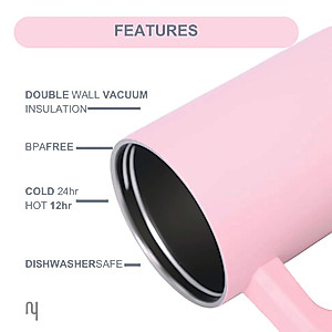 CeylonManel 40oz Stainless Steel Double Wall Vacuum Insulated Sublimation Tumbler with Handle, Straw, Lid Travel Cups in Matte Finish (Baby Pink), Large