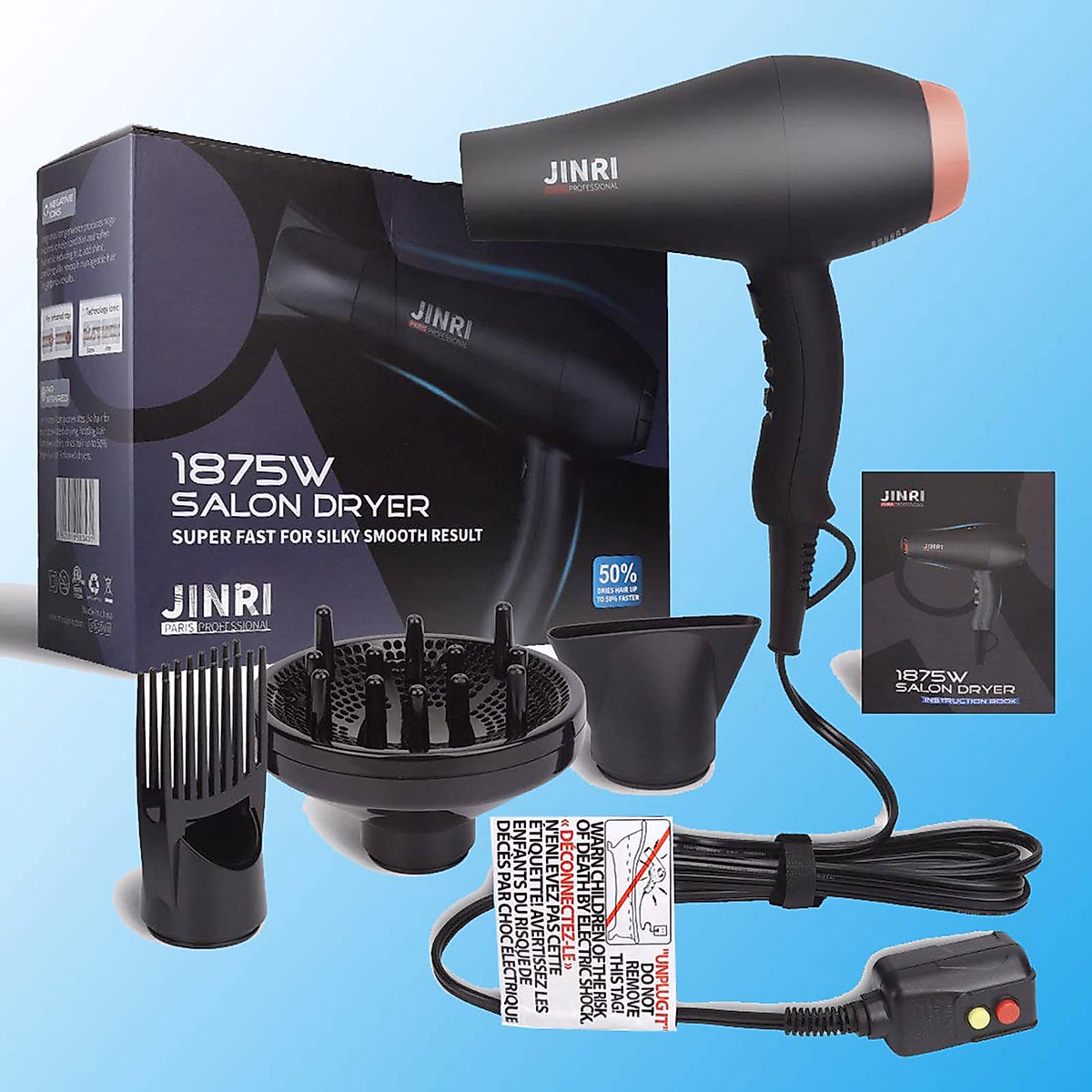 Infrared Hair Dryer, Professional Salon Negative Ionic Blow Dryers for Fast Drying, Pro Ion Quiet Hairdryer with Diffuser & Concentrator & Comb Black Gold