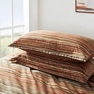 Eikei Minimalist Abstract Striped Duvet Cover Dusty Cedar Clay Taupe Tan Light Grey Olive Geo Brush Stroke Pattern 100% Cotton Sateen 400TC Bedding Set Blended Stripes (Copper Olive, King)